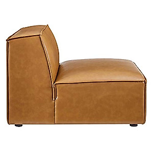 Modway Restore Vegan Leather Sectional Sofa Armless Chair in Tan