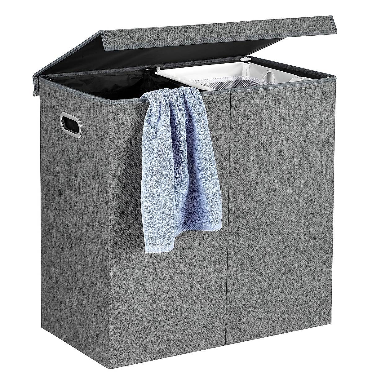 MaxGear Double Laundry Hamper with Lid and 2 Removable Bags, 130L Divided Laundry Basket Laundry Sorter 2 Section & Dual Handles, Large Collapsible Dirty Clothes Basket for Bedroom, Laundry Room, Gray