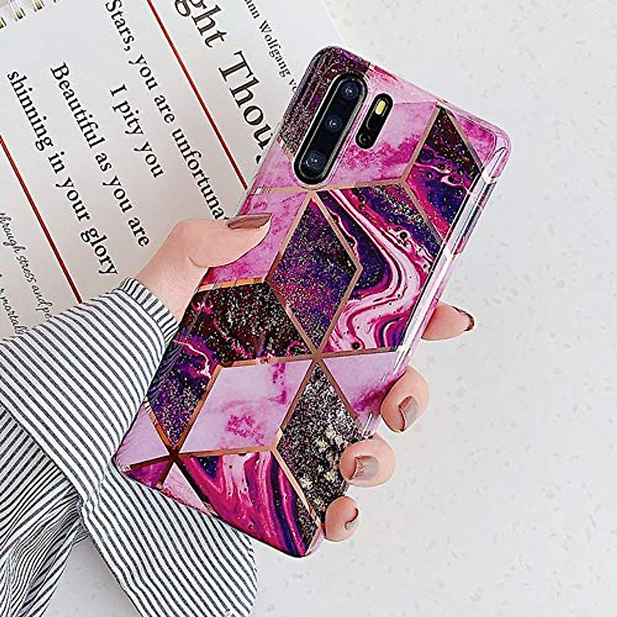 KABIOU Plating Geometric Marble Phone Case for Huawei P40 Pro P30 P20 Lite Pro Mate 30 20 Lite Glossy Soft IMD Phone Back Cover,j,for Huawei P30 Pro