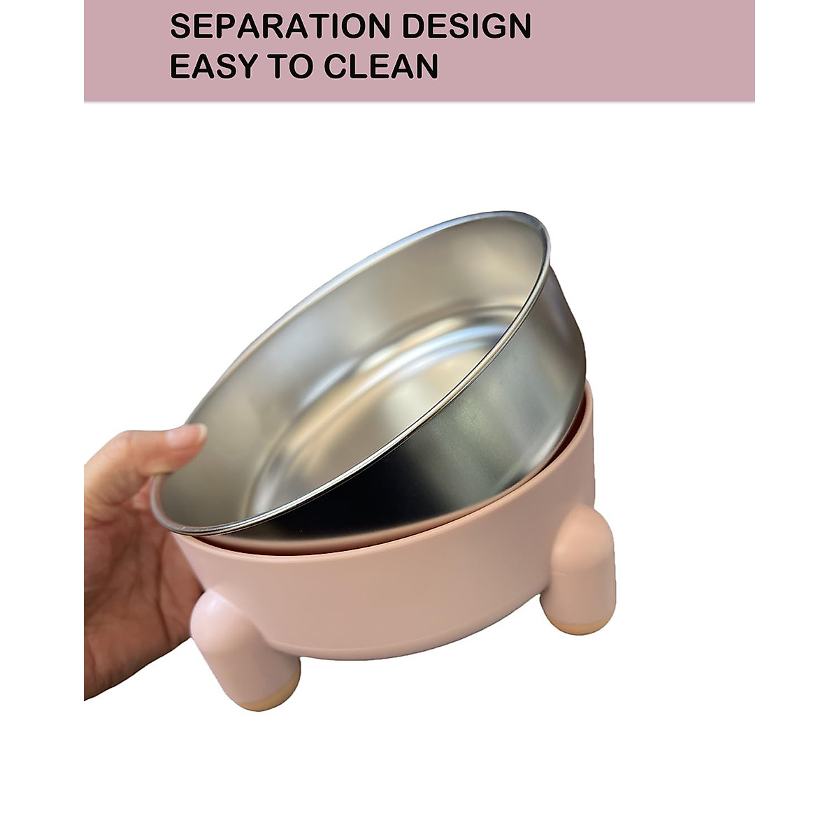 Stainless Steel Cat Bowl, Anti-Slip and Raised Design, Durable HIPS Material, Non-Spill, Dishwasher Safe, Perfect for Cats and Small Dogs, Easy to Clean (Pink, 1 Pcs)