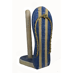 WorldBazzar Hand Carved FLIP Flop Blue Paper Towel Holder Wood Carving Nautical Statue Kitchen Gadget Sculpture