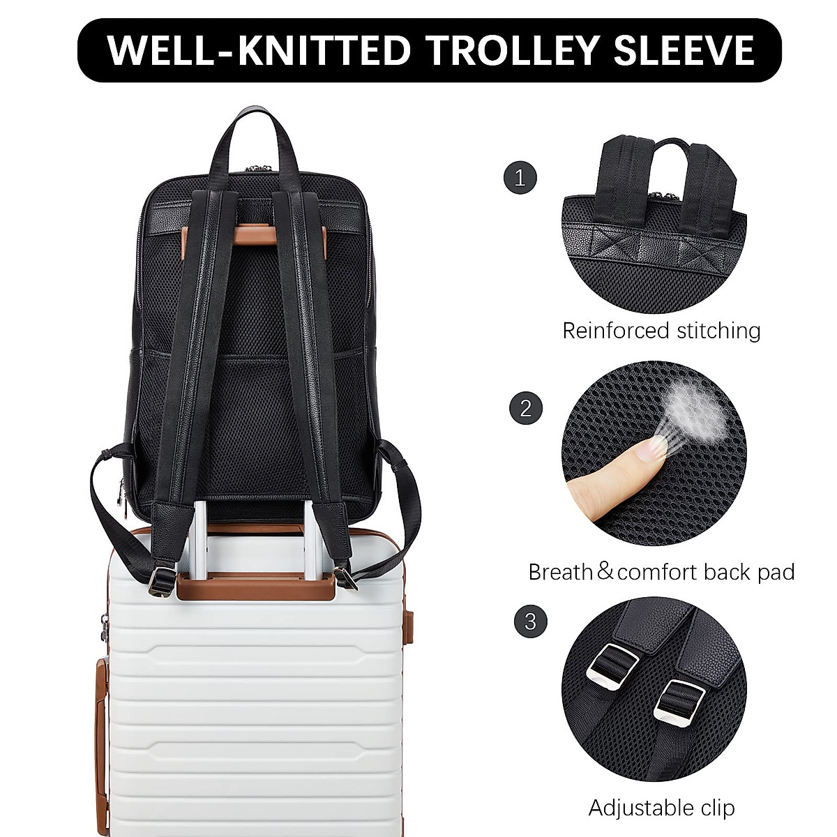 BOSTANTEN 20 inch Carry On Luggage Airline Approved ＆ Genuine Leather 15.6 inch Laptop Backpack Casual Backpack Travel Bag