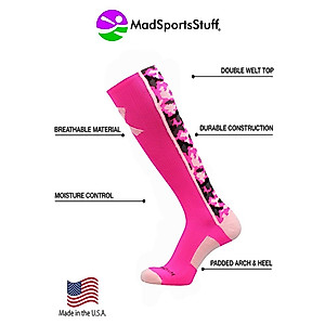 MadSportsStuff Pink Ribbon Awareness Camo OTC Socks (Neon Pink/Pale Pink, X-Large)