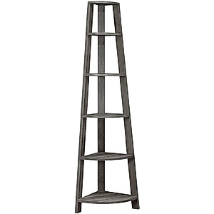 Monarch Specialties Corner Accent Etagere, 72"H, Dark Taupe