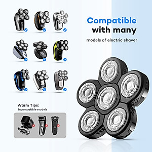 Replacement Head Shavers for Bald Men, 5 and 6 Heads Beard Hair Replacement Blade, Easy to Clean Electric Shaver Fit Your Face and Head Shave for Bald