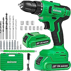 Anirona 20V Cordless Drill Set, 350 In-lb Power Drill Kit with Battery and Charger, 3/8″Keyless Chuck, 2 Variable Speed, 23+1 Position, 30pcs Bits Accessories with Storage Case