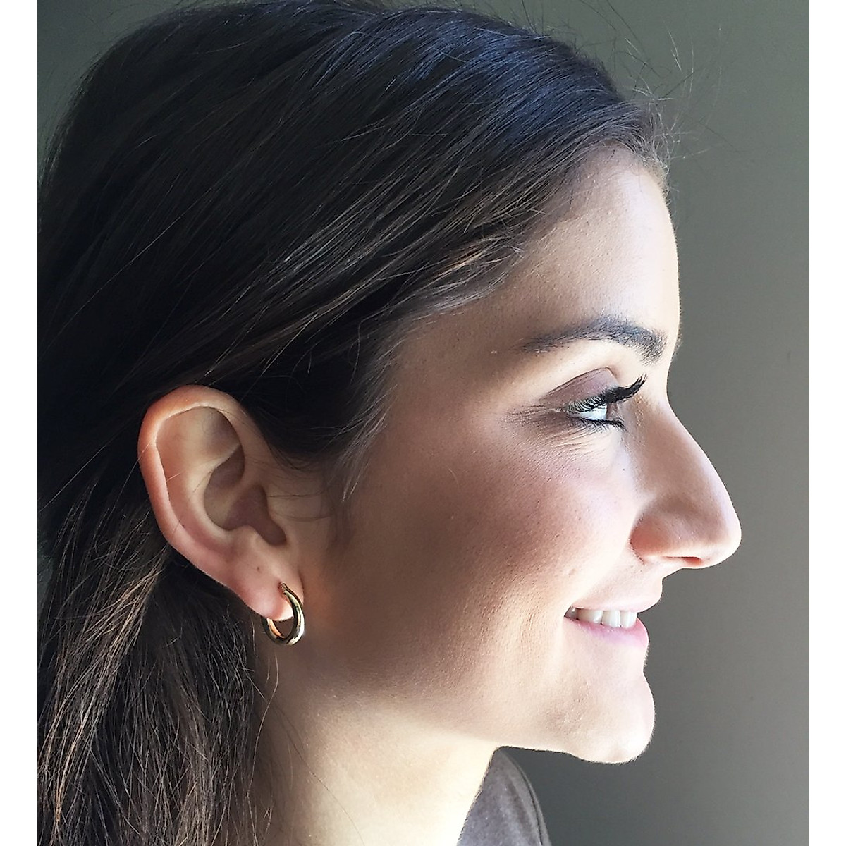 14K Yellow Gold Thick Tube Hoop Earrings w/Click-Down Clasp, (3mm Tube) (16mm)