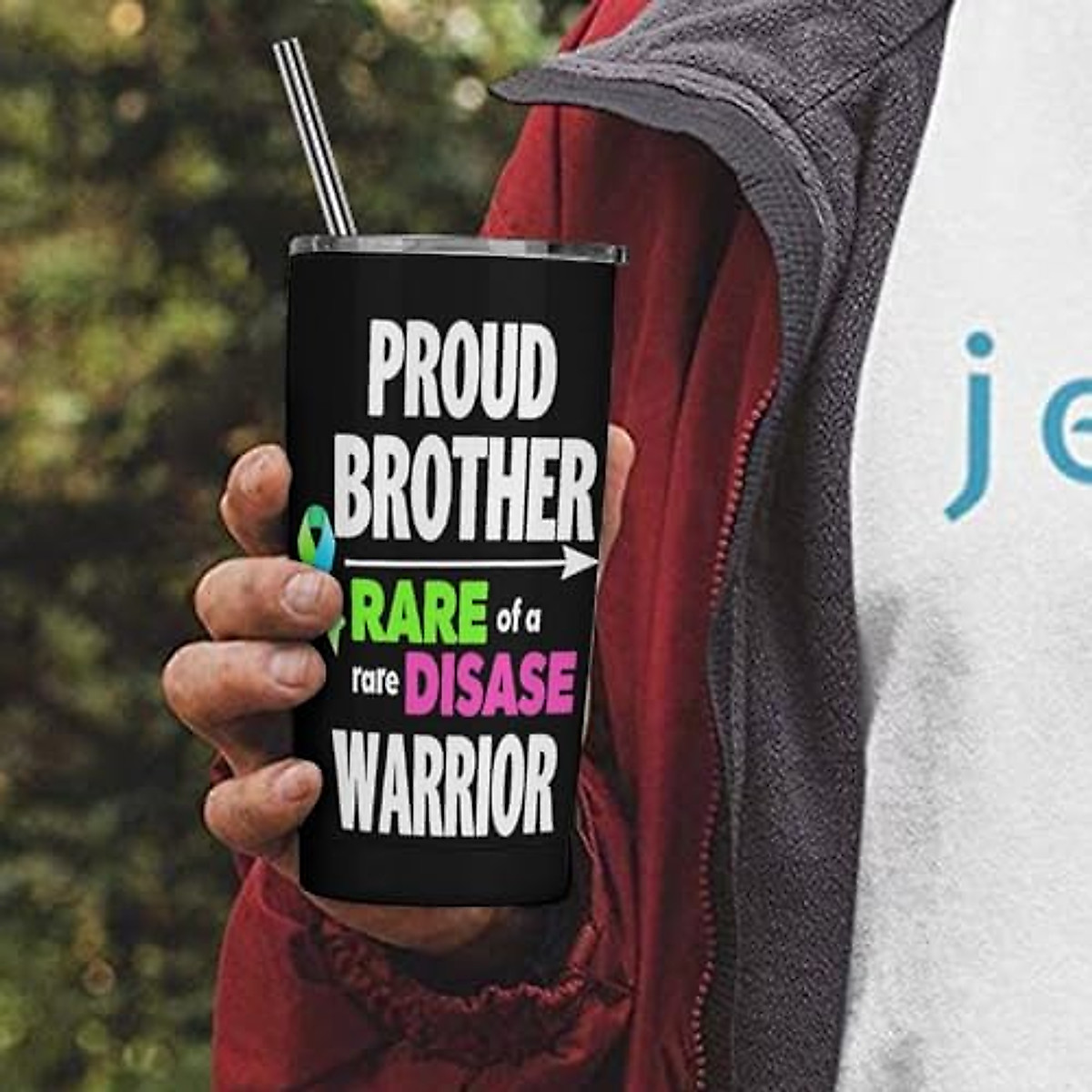 Proud Brother of A Rare Disease Warrior Awareness 20 OZ Stainless Steel Tumbler Travel Car Coffee Mug with Straw Lid Cleaning Brush Coffee Tumbler Mug for Women Men