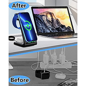 Wireless Charger, 3 in 1 Qi-Certified Fast Wireless Charging Station Stand Dock Made for Apple Watch 7 6 SE 5 4 3,Fast Wireless Charger Made for iPhone 15/15 Plus/15 Pro Max/14/13/12/11/X,AirPods Pro