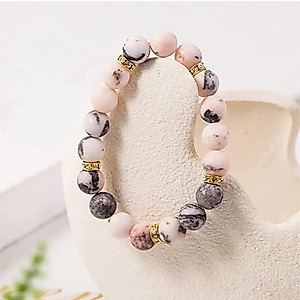 ZNDIJE Therapeutic Crystal Rose Quartz Bead Bracelet Fashion healthy crystal stone jewelry vitality extract Beaded charm chain bracelet bring good luck healthy women Bracelet (10mm), Pink, 18.5cm