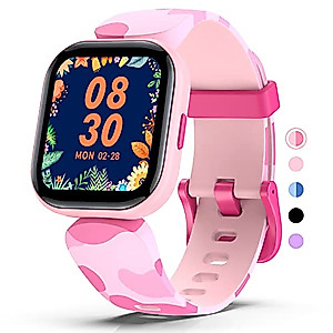 MgaoLo Kids Smart Watch for Boys Girls,Fitness Tracker with Heart Rate Sleep Monitor for Android iPhone,Waterproof DIY Watch Face Pedometer Activity Tracker (Camo Pink)