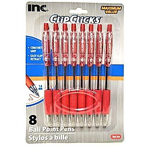 INC Retractable Ball Point Pens, 1.0 mm, Red Ink, 8-pack