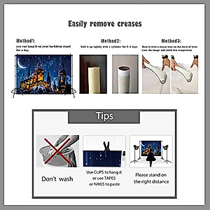 GYA 7x5ft Magic Castle Backdrop-Wizard School Night Sky Moon Photography Background Halloween Decoration Children Birthday Party Banner Photo Booth Props,7x5FT(210x150cm)