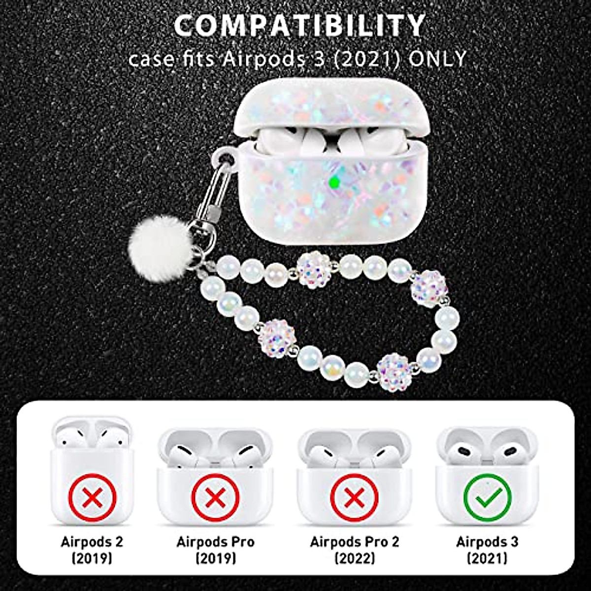 Cute Case for Airpod 3 with Pearl Lanyard Girly Cover Compatible with AirPods 3rd Generation (2021) Shell for Women