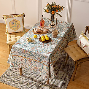 patdrea Floral Linen Table Cloth Durable Breathable Tabletop Cover Dacorative Kitchen Dining Tablecloth for Rectangular Square Tables for Parties,Holiday 63"x 94"