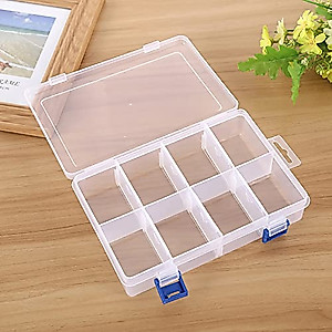 3Pcs Large Transparent Plastic Storage Box with Adjustable Dividers 8 Grids Clear Rectangular Organizer Container for Jewelry Beads Earring Fishing Hook Small Accessories