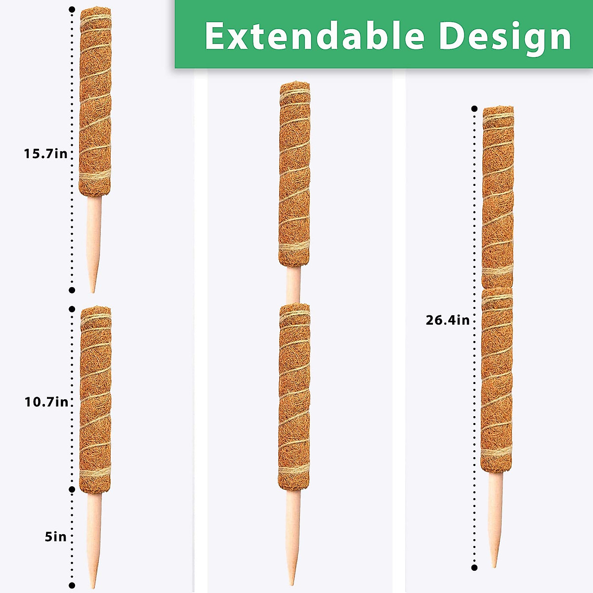 Moss Pole - 26.4 Inch Moss Pole for Plants Monstera, 2 Pack 15.7 Inches Coco Plant Pole for Climbing Indoor Potted Plants, Train Monstera Philodendron Pothos Creeper Plants Grow