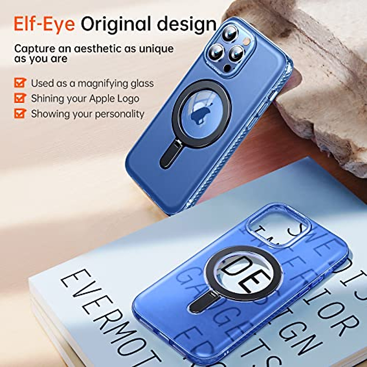 JUESHITUO for iPhone 13 Pro Max Phone Case with Magnetic Stand, [Mil-Grade Shockproof Protection] [Compatible with MagSafe] [Elf-Eye Design] Shockproof Phone Case for iPhone 13 Pro Max, Blue