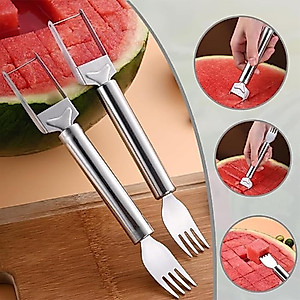 3-in-1 Watermelon Fork Slicer Cutter, Upgraded 2-in-1 Stainless Steel Fruit Cutter, 2024 New Watermelon Popsicle Cutter Molds Watermelon Cutter Slicer Tool Fruit Slicer for Kitchen Gadgets