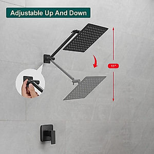 Hoimpro Adjustable Extension Shower Arm Shower System with 8 Inch Rain Shower Head Wall Mounted Shower Kit, Bathroom Rainfall Shower Faucet Fixture Combo Set with Rough-in Valve Body, Matte Black