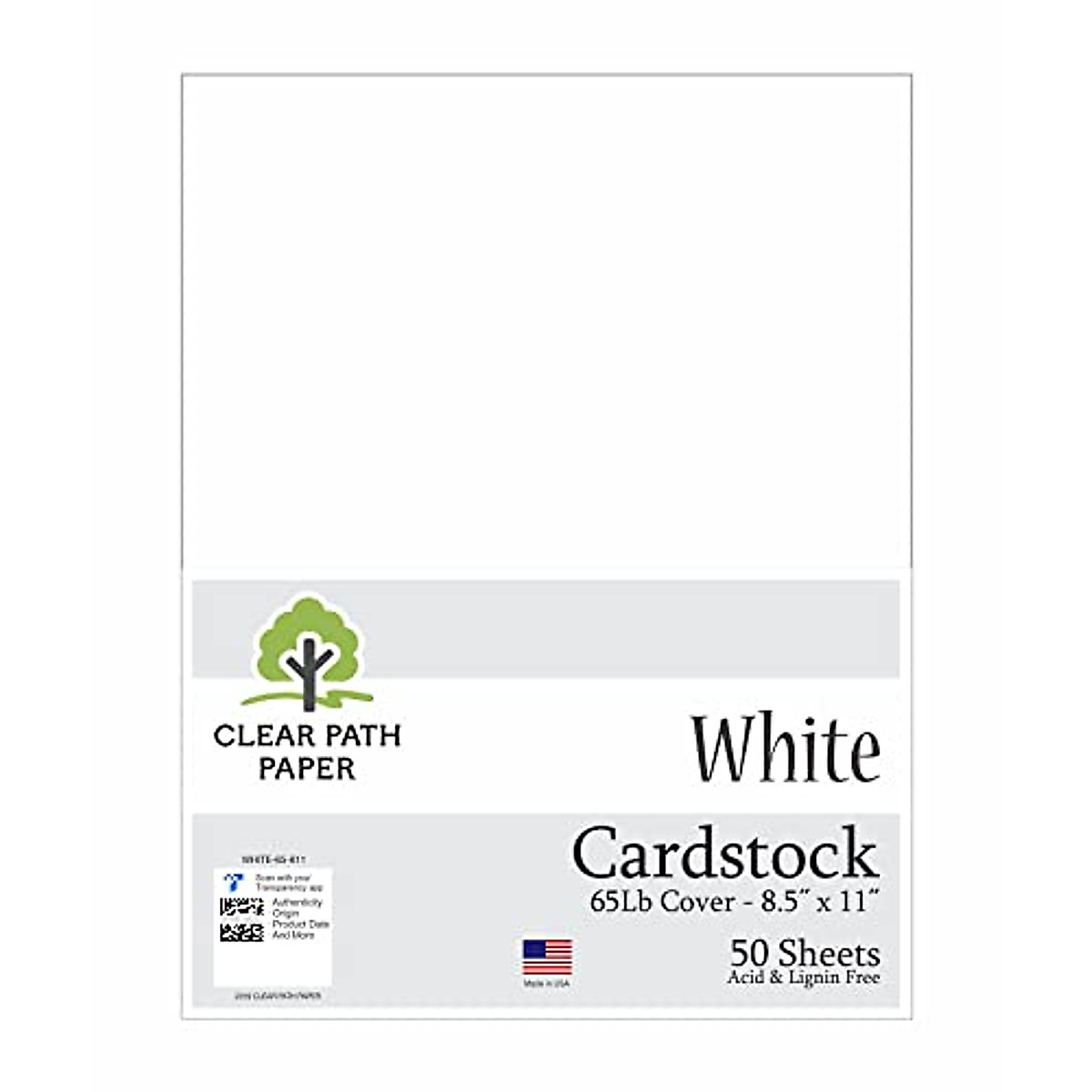 White Cardstock - 8.5 x 11 inch - 65Lb Cover - 50 Sheets - Clear Path Paper