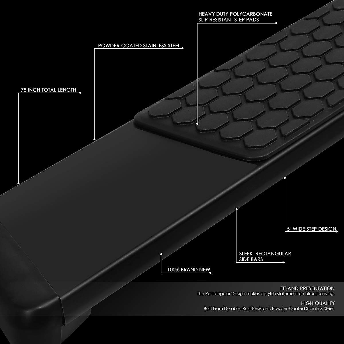 DNA Motoring STEPB-ZTL-8238-SSBK 5 Inches Wide Powder Coated Side Step Nerf Bar Running Boards Compatible with 2004-2014 Ford F150 Super Cab