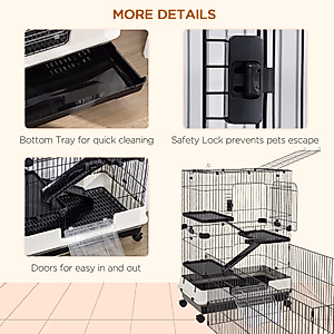 PawHut 4-Level Small Animal Cage Rabbit Hutch with Wheels, Removable Tray, Platform, Playpen and Ramp for Bunny, Chinchillas, Ferret, Black