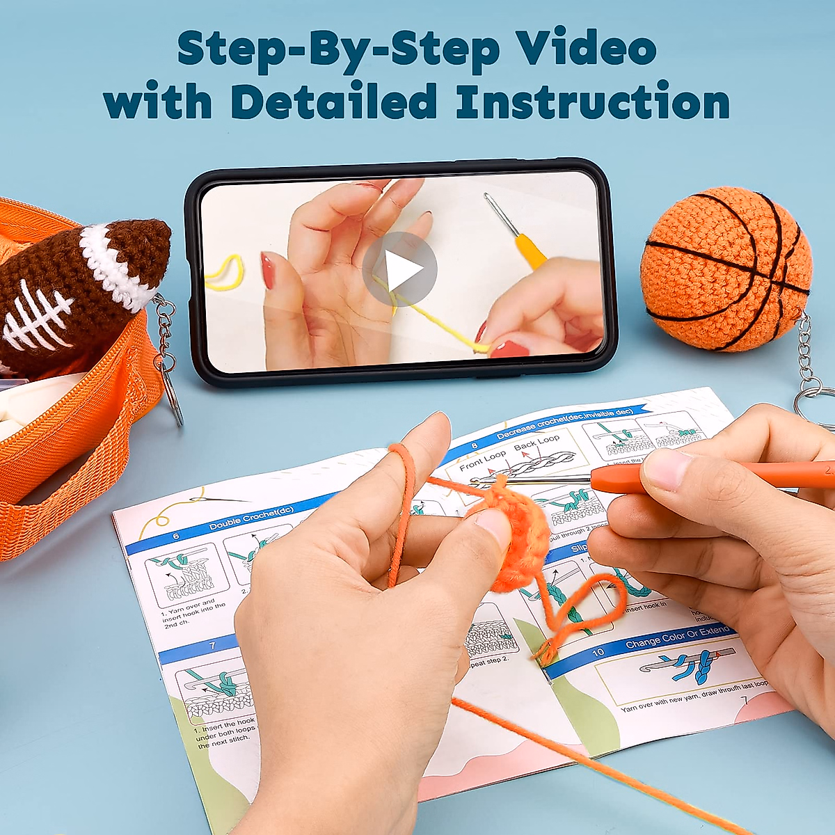 Crochetobe Crochet Kit for Beginners - 4 PCS Sports Balls Crochet, Complete Crochet Set includes Step-by-Step Instructions and Video Tutorials, Beginner Crochet Kit for Adults (Patent Product)