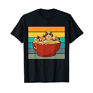 Japan Ramen Shoyu Cats Wave T-Shirt