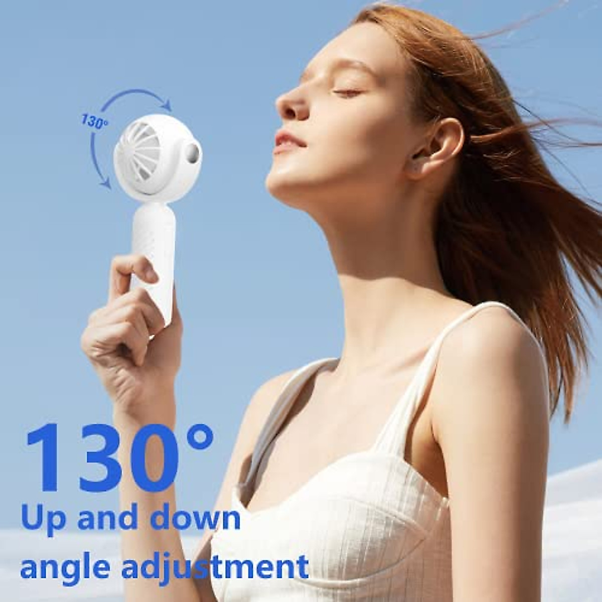 SUOMING Handheld Portable Fan Mini Hand Fan, 2000mAh USB Rechargeable Personal Fan, 130° Angle Adjustment,Battery Operated Small Fan with 3 Speeds for Travel/Commute/Makeup/Office