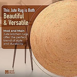 Mod and Main Jute Area Rug - Round Braided Rustic Rug - Vintage Woven Rug - Jute Rugs for Bedroom, Kitchen, Living Room, Farmhouse - Beige (4' Round)