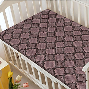 Snakeskin Print Themed Fitted Crib Sheet,Standard Crib Mattress Fitted Sheet Toddler Bed Mattress Sheets-Baby Crib Sheets for Girl or Boy,28“ x52“,Pale Mauve Taupe Dark Mauve Dried Rose