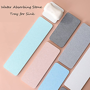 GEEBXY Water Absorbing Stone Tray for Sink, Set of 4 Fast Drying Stone Sink Tray, Instant Dry Sink Organizer for Kitchen Bathroom (Pink)