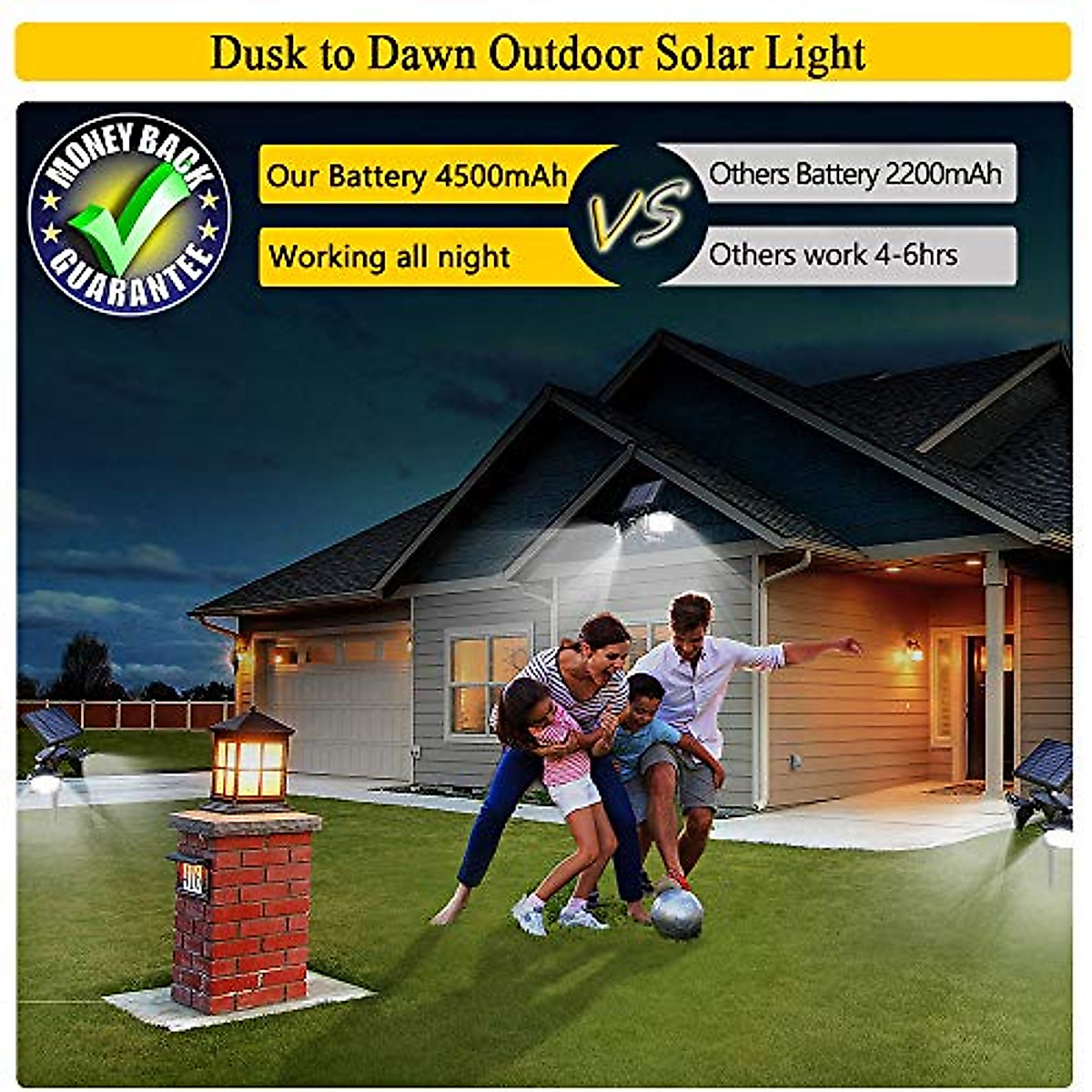 EMANER Motion Sensor Solar Light Outdoor, Dusk to Dawn Wireless Security LED Flood Light, 6000K Very Bright, Solar Powered Landscape Spotlights Waterproof for Garden/Driveway/Porch, (1-Pack)