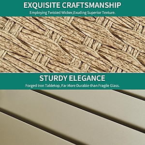 YITAHOME 5 Piece Patio Bar Set, Outdoor High Top Table and Chairs with Wine Glass Holder and Soft Cushions, Outdoor Wicker Furniture for Backyard, Garden Yard, Balcony, Beige Rattan