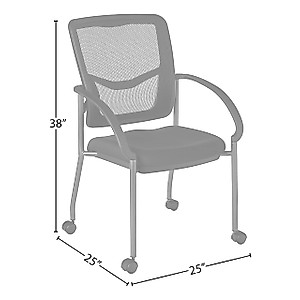 Office Star ProGrid Deluxe Stackable Visitor's Chair with Breathable Back and Padded Lumbar Support Seat, with Rolling Casters, Coal FreeFlex