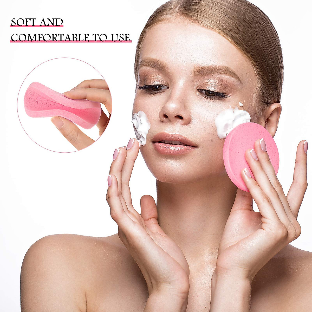 Loyim 120 Pieces Compressed Facial Sponge for Estheticians Face Makeup Removal Cleansing Sponge Pad Exfoliating Spa Wash Round Facial Cleansing Pads Supplies(Pink)