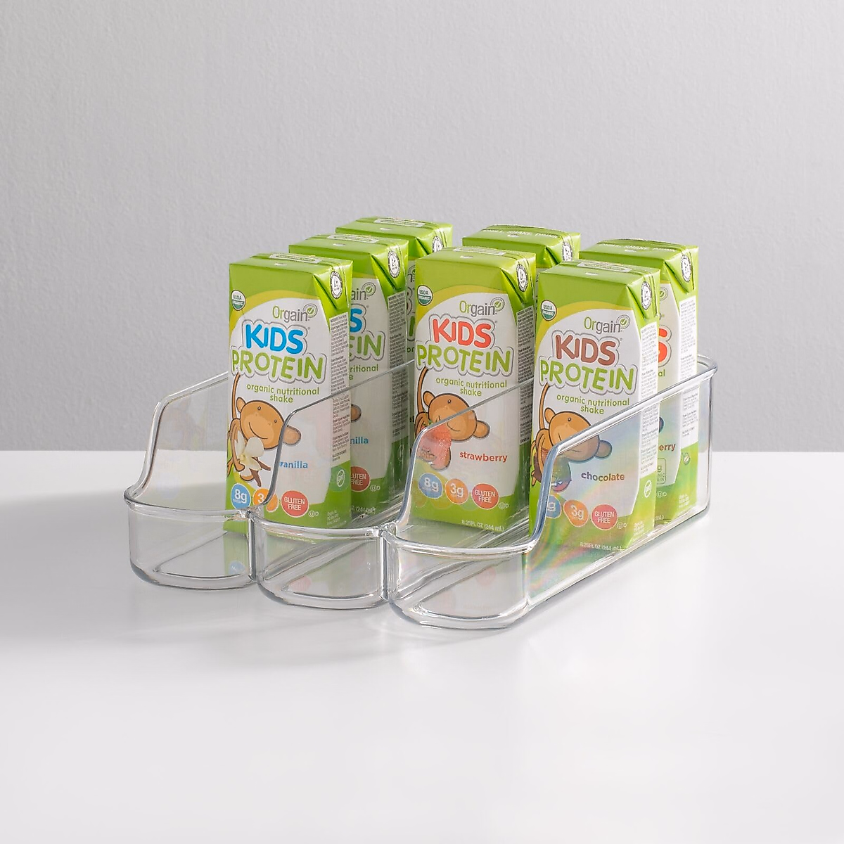 mDesign Small Plastic Kitchen Storage Organizer Divided Bin for Tall Skinny Soda/Pop Cans - 3 Compartments for Kitchen, Pantry, Refrigerator - Clear