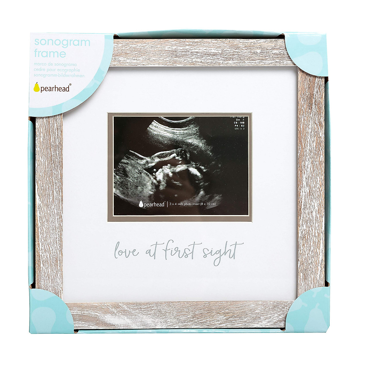 Pearhead Love at First Sight Rustic Sonogram Photo Frame, Baby Keepsake Picture Frame, Gender-Neutral Nursery Décor, Ultrasound Or Sonogram Photo, 4" x 3" Photo Insert, Farmhouse Rustic