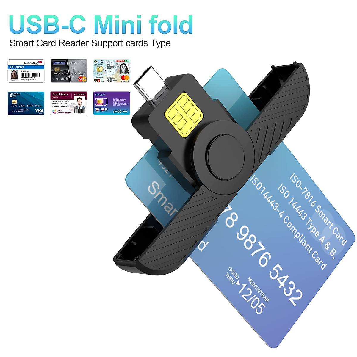 USB C DOD Military Type C Common Access CAC Smart Card Reader and ID CAC Card Reader,Compatible with Mac Os, Windows,Linux-Mini Foldable
