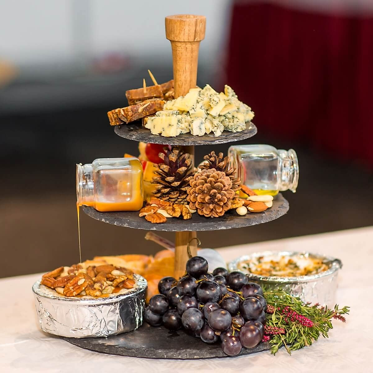 Boska Wooden Serving Party Tower - 3 Layer Best for Cheese, Tapas, Bread, and Desserts Presentation - Board Slab with Non-Slip Feet - Cutting and Charcuterie Board - Dishwasher Safe