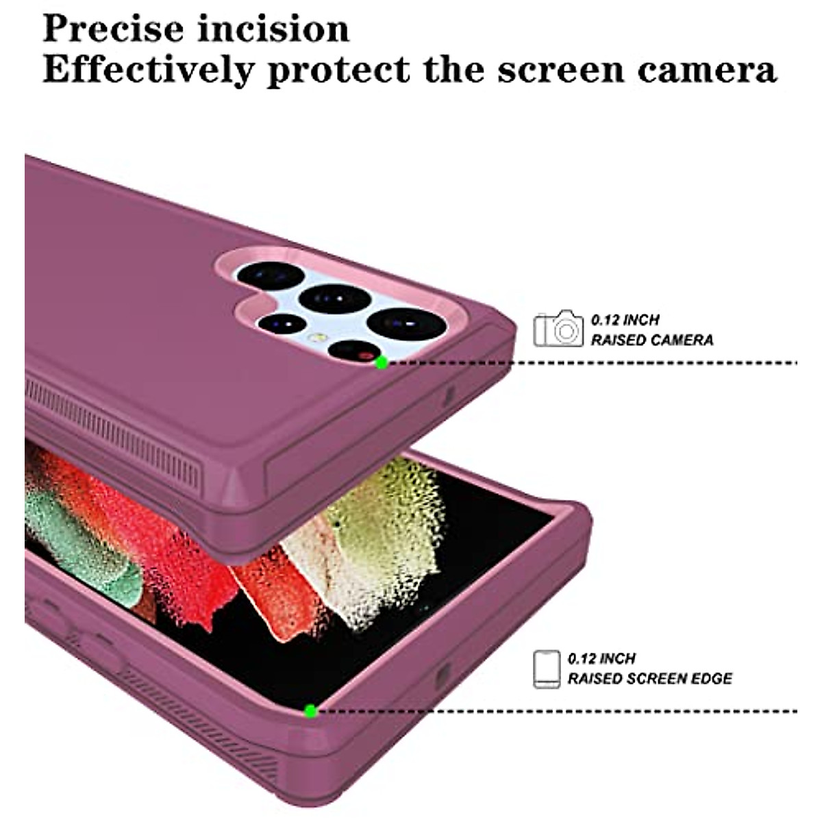 Qinmay for Samsung Galaxy S23 Ultra Case with Lens Camera Protector, Samsung S23 Ultra Case 3-Layer Heavy Duty Body Bumper and Dust Proof Cover for Samsung Galaxy S23 Ultra 5G (WineRed Pink)