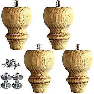 ETomey DIY Replacement Feet ，Set of 4 Solid Wood Furniture Legs, Crude Wood Feet in Rubberwood, M8 Threaded Rod Sofa Feet,for Cabinet Couch TV Stand (Color : 10cm/4inch) (Color : 8cm/3.15inch)