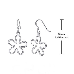 Hoops & Loops 925 Sterling Silver Groovy 60s 70s Mod Flower Power Floral Dangle Drop Hook Earrings for Women Teen Girls, Silver