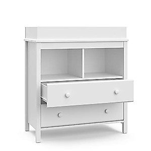 Storkcraft Alpine 2 Drawer Changing Table Chest (White) - Attached Changing Table Topper Fits Any Standard-Size Baby Changing Pad, 2 Drawers, 2 Shelves for Extra Nursery Storage, Easy to Assemble