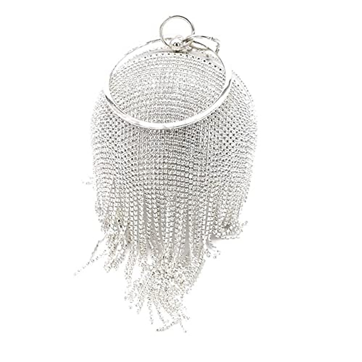UMREN Women Round Ball Crystal Evening Clutch Purse Tassel Wedding Party Hand Bags Silver