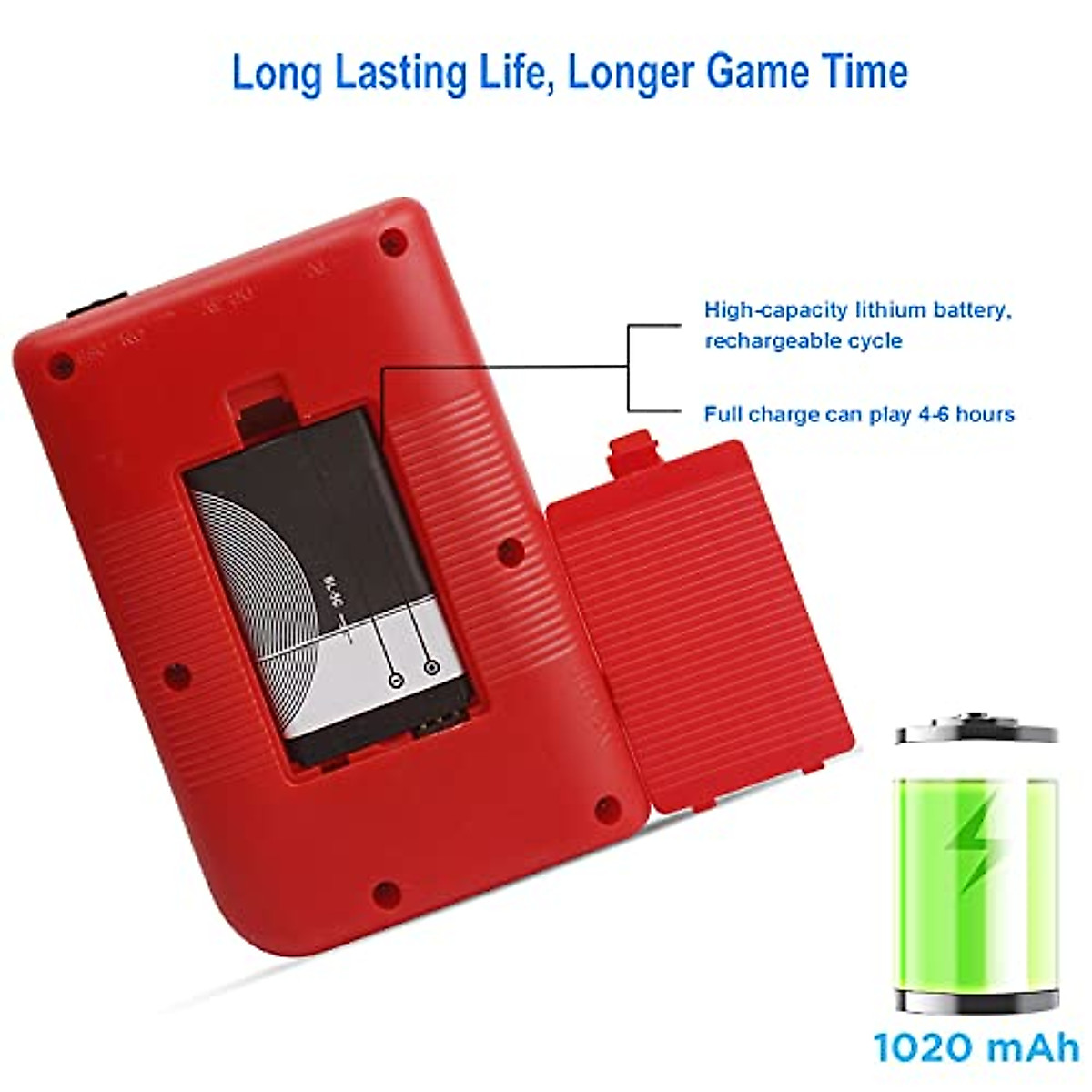 Handheld Game Console with 400 FC Games-Retro Game Console- Portable Video Game Console, Support for Connecting TV & Two Players, 1020mAh Rechargeable Battery. (RED)