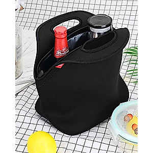 yookee home Waterproof Lunch Bag Double Layer Leakproof Neoprene Insulated Lunch Bag Freezable Black Reusable Thermal Lunch Cooler Tote Lunch Box for Boys Men Women Adult Kids for Work Outdoor