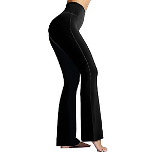 VICUR Women's Flare Yoga Pants V Crossover High Waisted Yoga Pants Non See Through Bootleg Yoga Leggings Black-XL