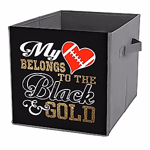 My Heart Belongs to Black Gold Canvas Collapsible Storage Bins Cube Organizer Baskets with Handles for Home Office Car